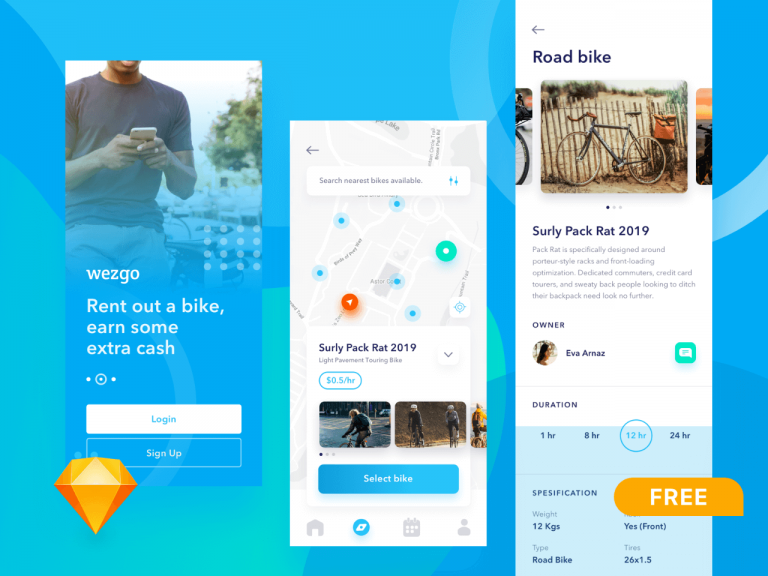 Bike Sharing App UI - Free Sketch Resource | Sketch Elements