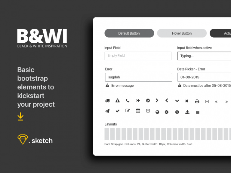 Black and White UI Elements - Free Sketch Resource | Sketch Elements