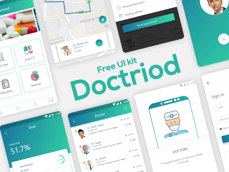 Doctriod Health Care UI Kit - Free Sketch Resource | Sketch Elements