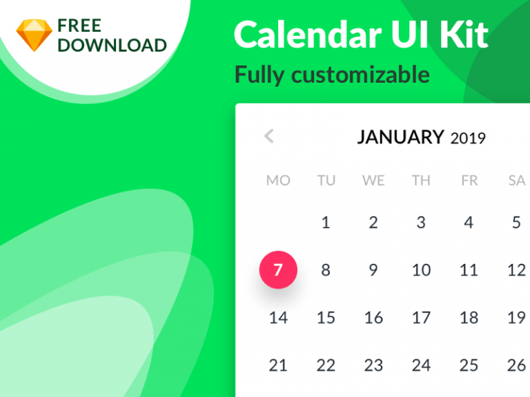 Powerful Calendar UI Kit - Free Sketch Resource | Sketch Elements