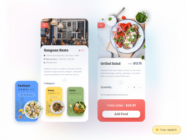 Restaurant and Menu App Screens - Free Sketch Resource | Sketch Elements