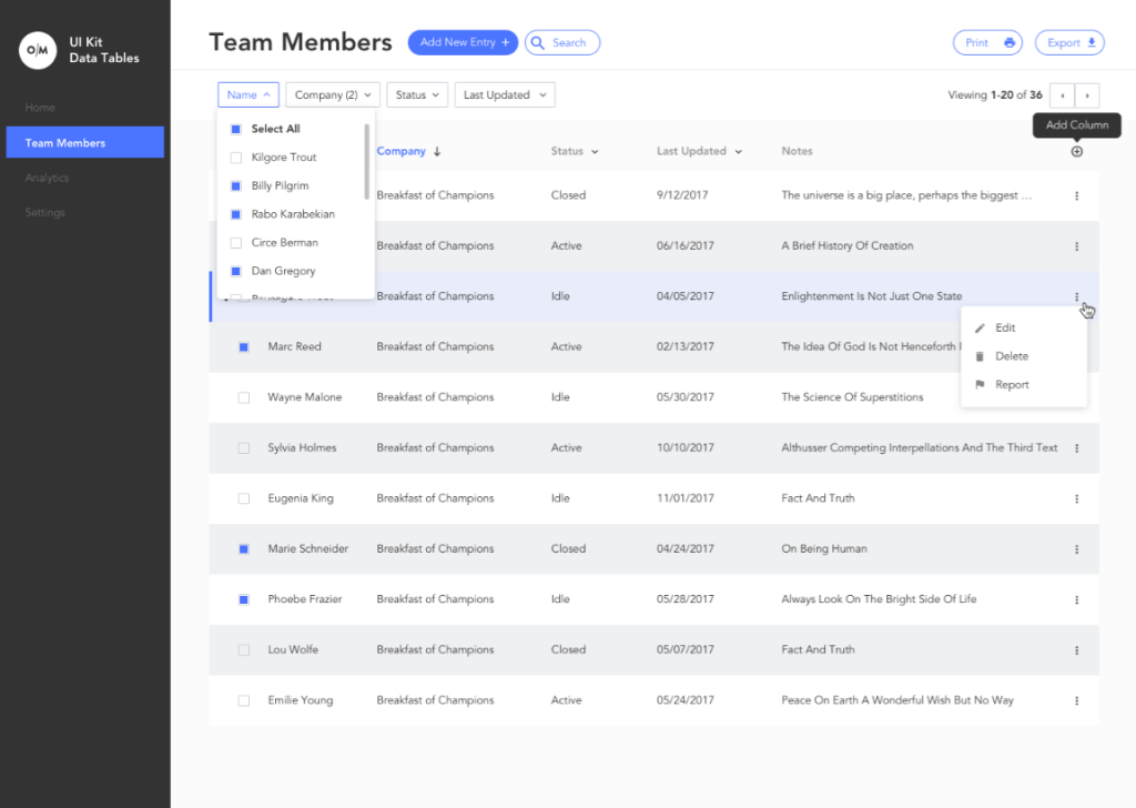 Table UI Kit - Free Sketch Resource | Sketch Elements