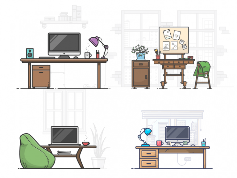 4 Workspace Illustrations - Free Sketch Resource | Sketch Elements