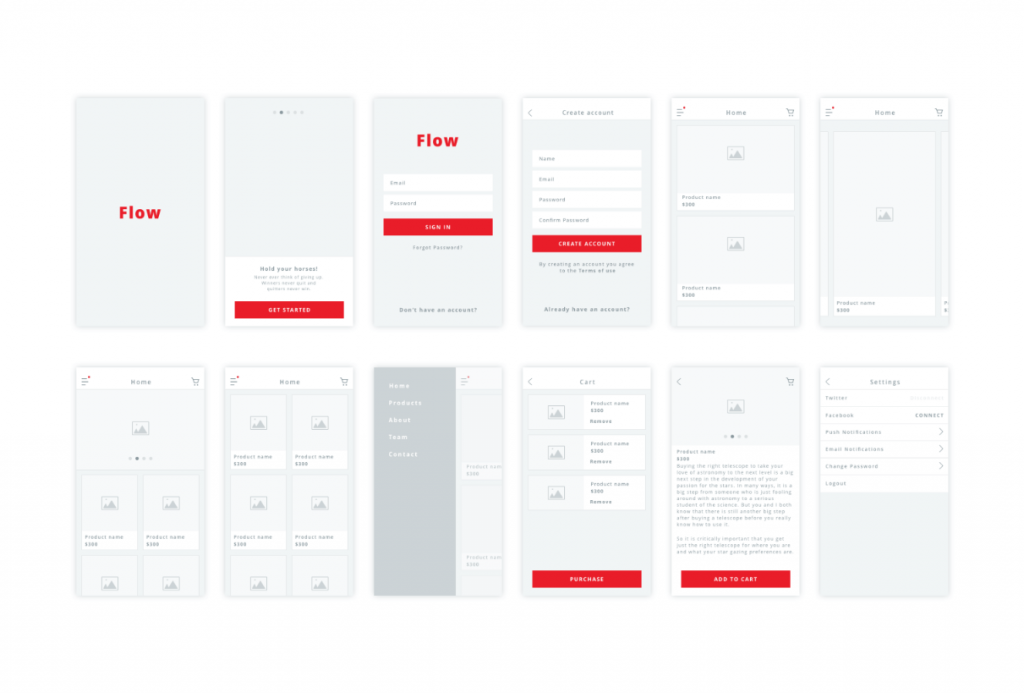 Flow - iOS Wireframe Kit - Free Sketch Resource | Sketch Elements