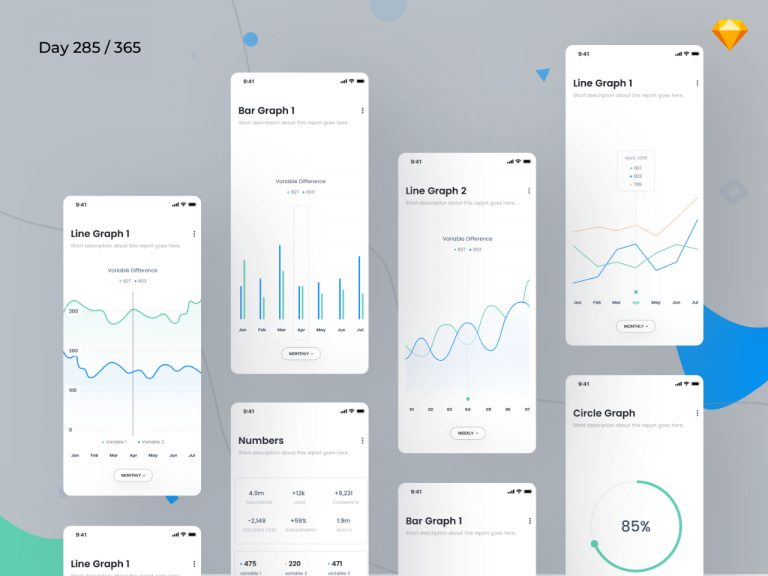 Mobile Charts UI Kit v1.0 - Free Sketch Resource | Sketch Elements