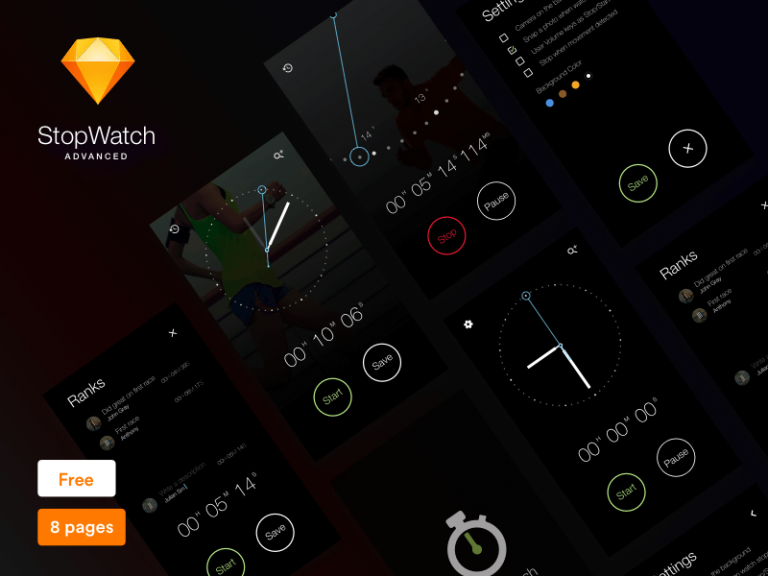 StopWatch UI Kit - Free Sketch Resource | Sketch Elements