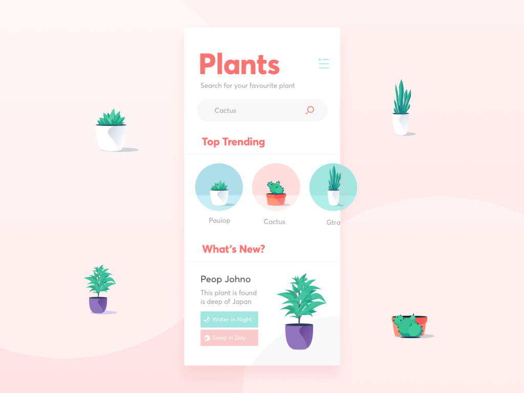 Plants UI Screen - Free Sketch Resource | Sketch Elements