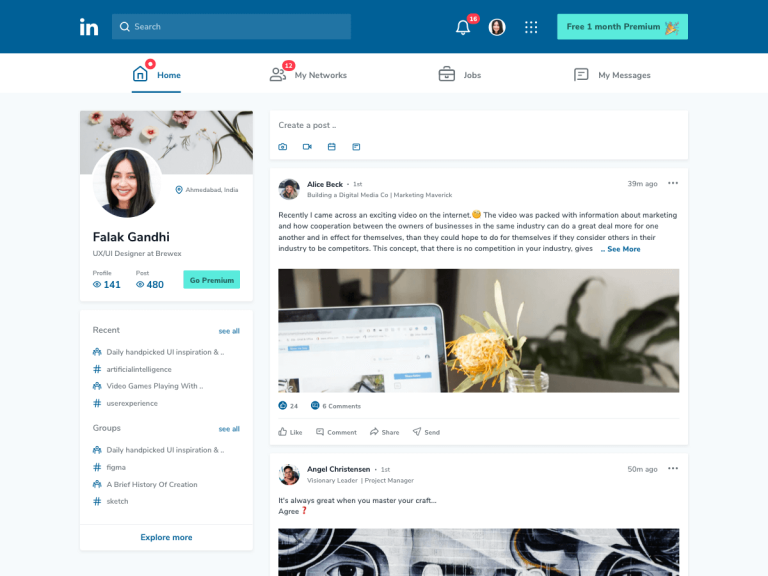 LinkedIn Home Page - Free Sketch Resource | Sketch Elements