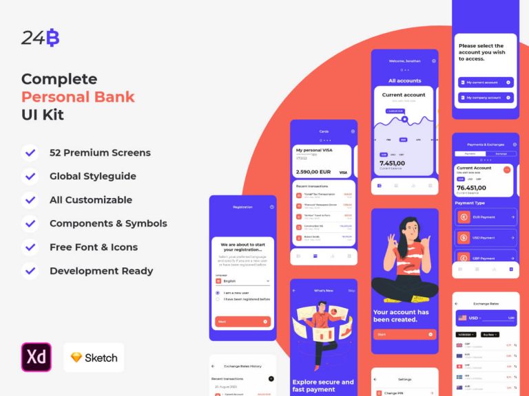 Complete Personal Bank UI Kit - Free Sketch Resource | Sketch Elements