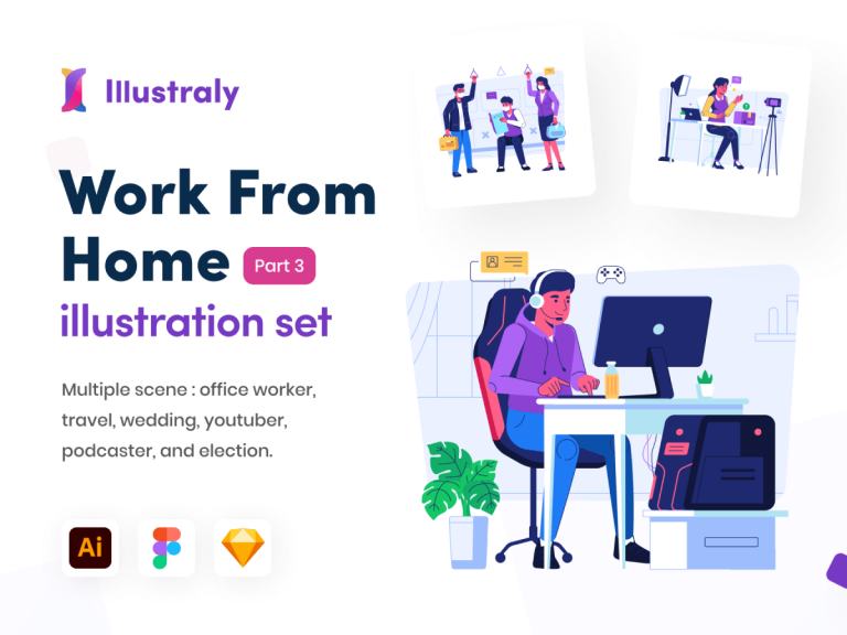 Work from Home Illustrations - Free Sketch Resource | Sketch Elements