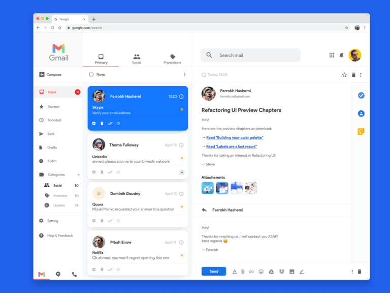 Gmail Dashboard Redesign - Free Sketch Resource | Sketch Elements