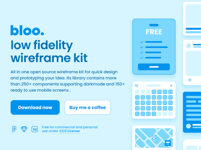 Bloo Low Fidelity Wireframe Kit - Free Sketch Resource | Sketch Elements