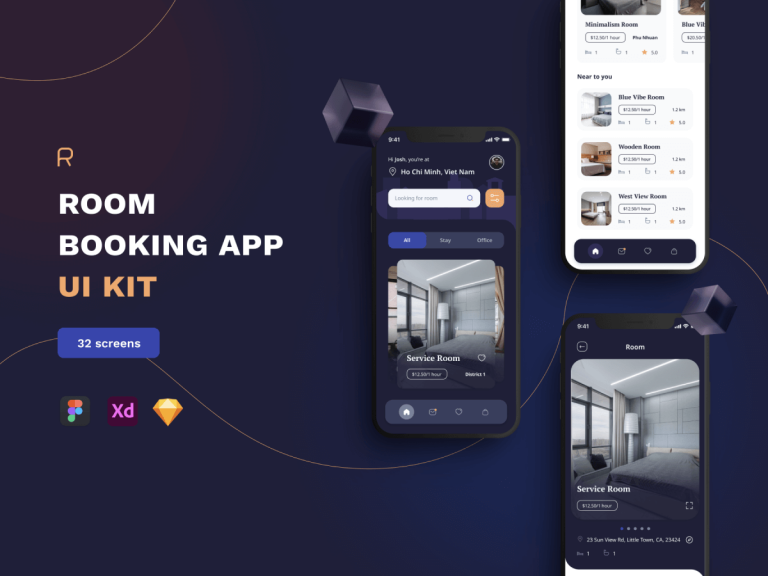 Room Booking App UI Kit - Free Sketch Resource | Sketch Elements