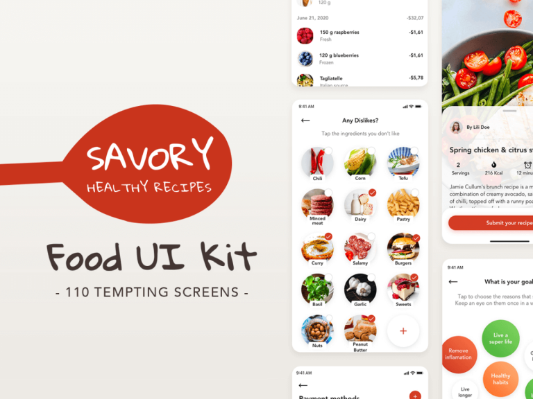 Savory App UI Kit - Free Sketch Resource | Sketch Elements